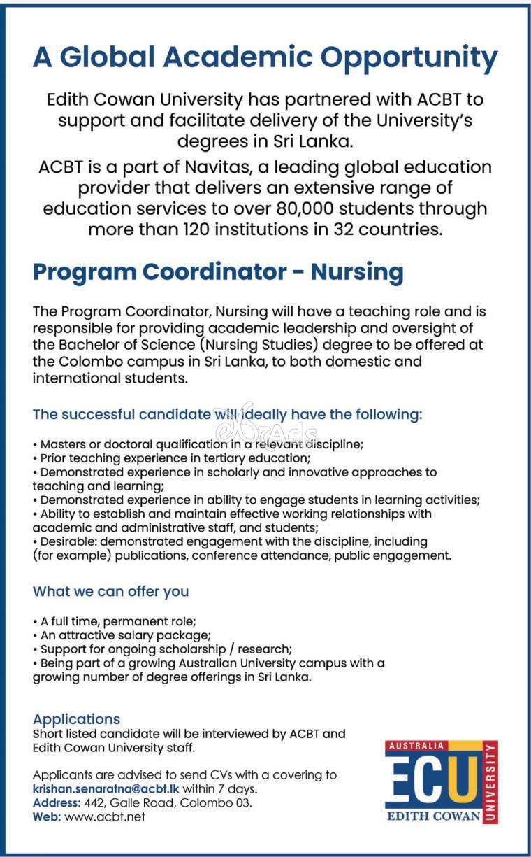 Program Coordinator - Nursing - ACBT in Colombo 03