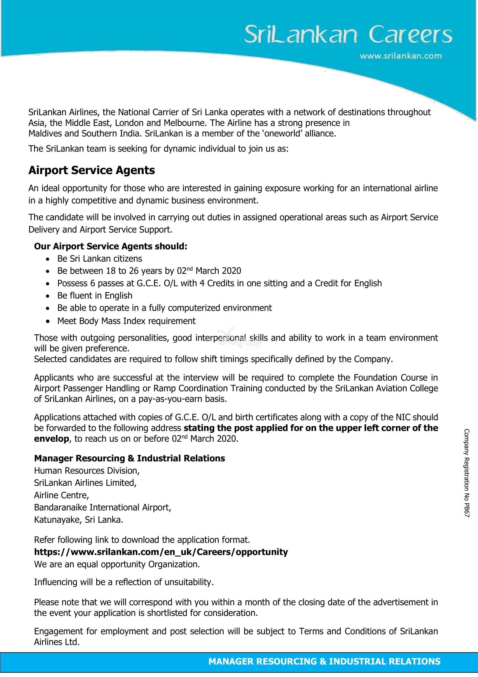 Airport Service Agents - Sri Lankan Airline