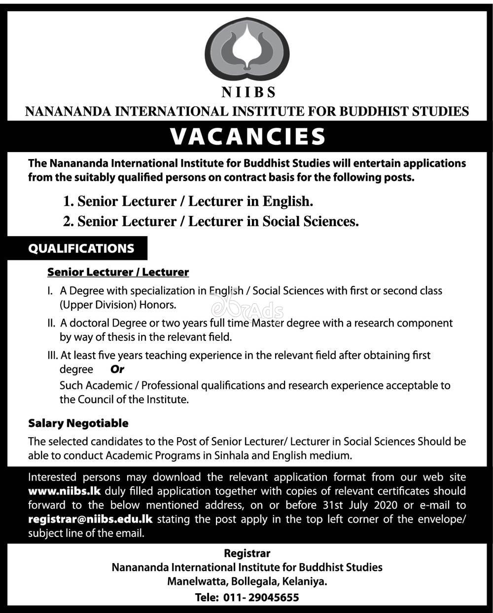 Senior Lecturer - Nagananda International Institute for Buddhist ...