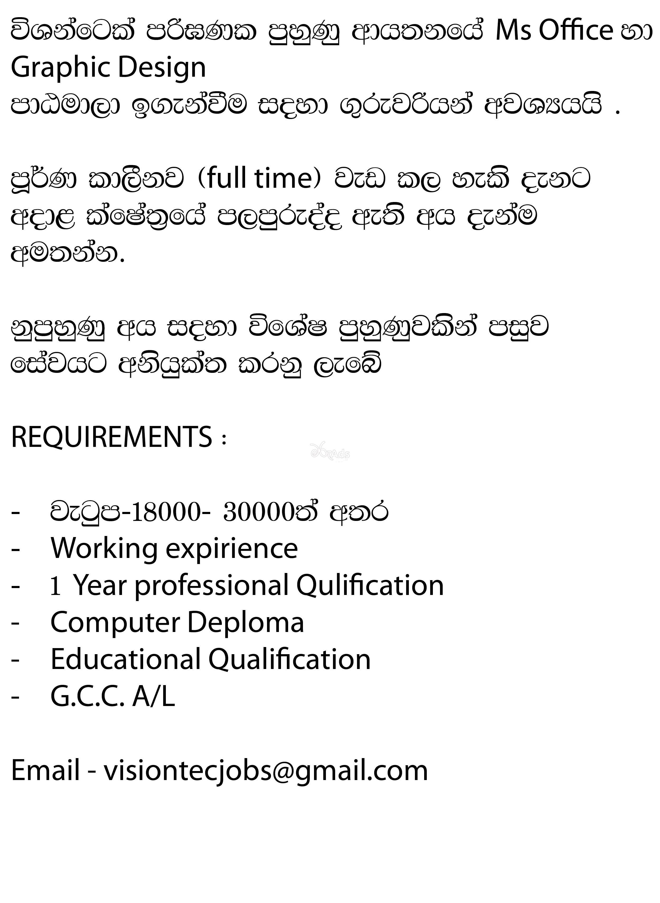 IT Teacher - Visiontec International (Pvt) Ltd - Polonnaruwa