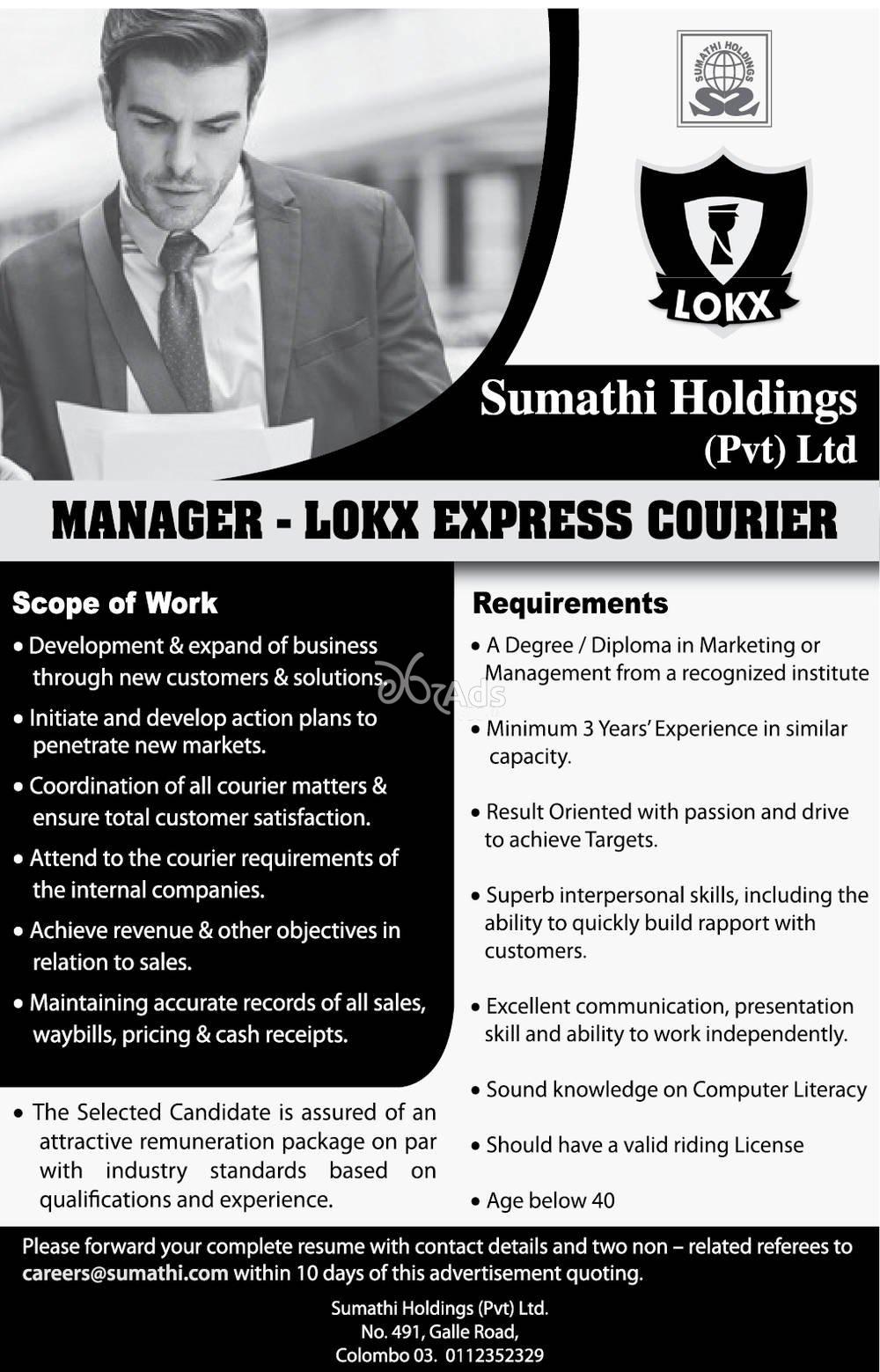 Manager - Sumathi Holdings (Pvt) Ltd - Colombo 03