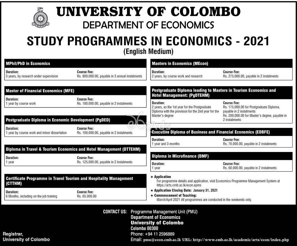 Study programmes in Economics - University of Colombo - Colombo