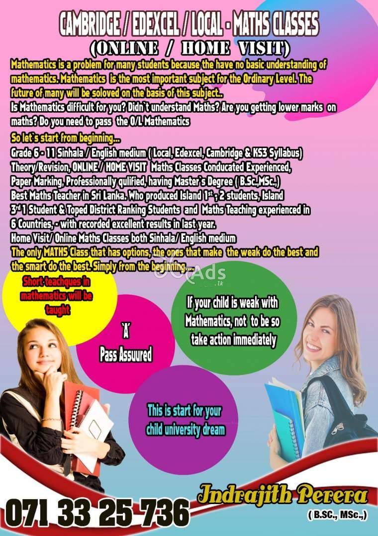 MATHS FOR GRADE 6 11 SINHALA ENGLISH MEDIUM ONLINE HOME VISIT 