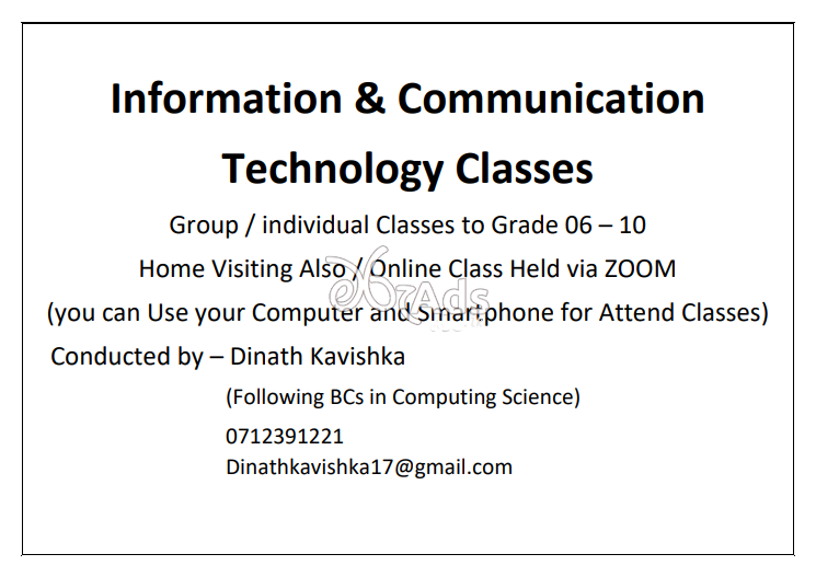 ICT Classes for Grade 1 -10 (English & Sinhala Medium)