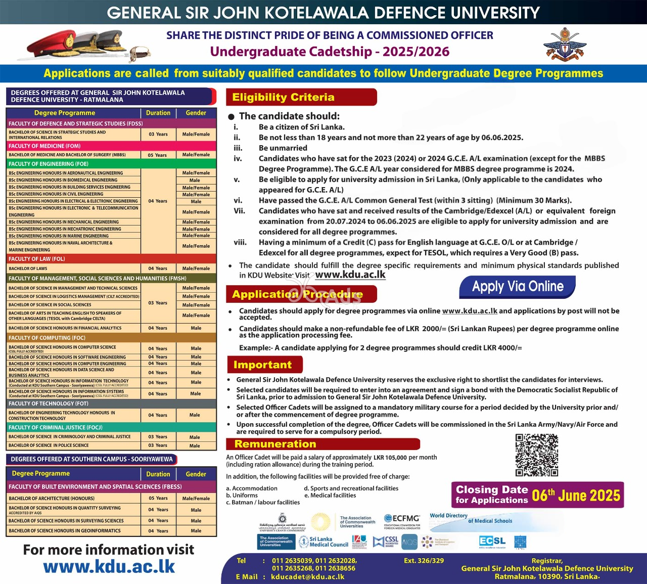 Calling Applications for Admission to Undergraduate Cadetship (Degree Programmes) (Intake 43 ...