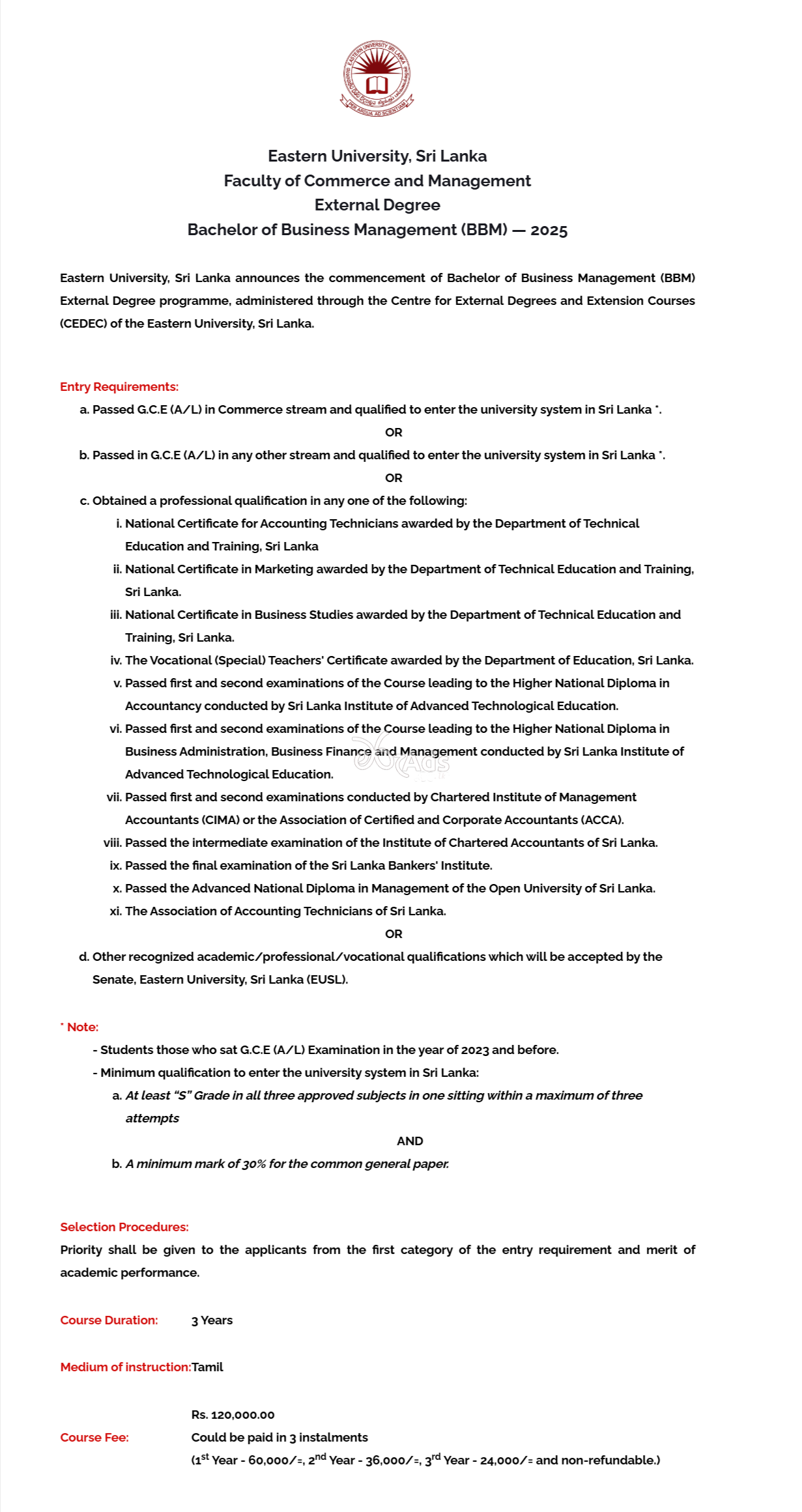 Calling Applications for Bachelor of Business Management (BBM) External ...