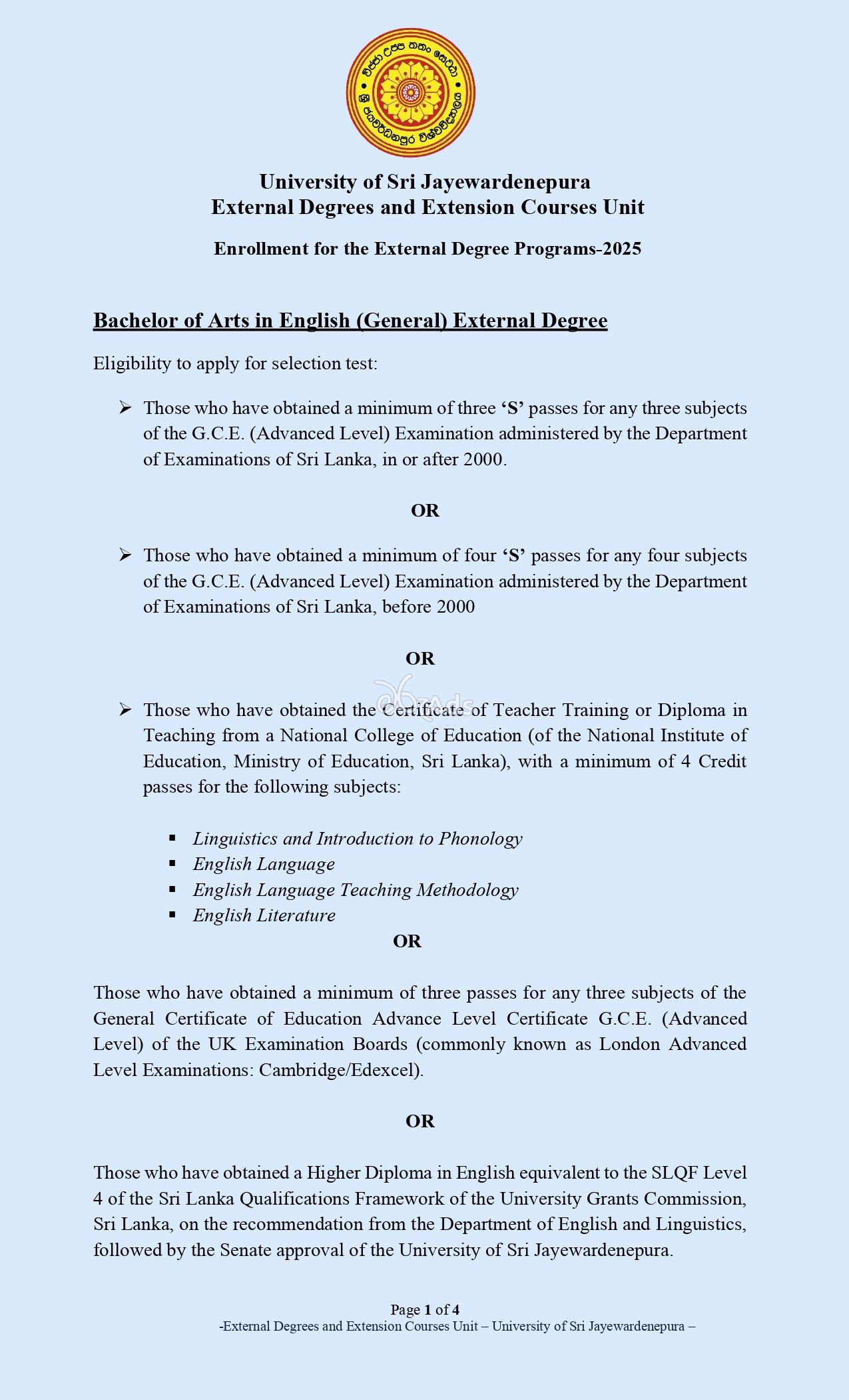 Calling Applications for Bachelor of Arts (BA) in English (External ...