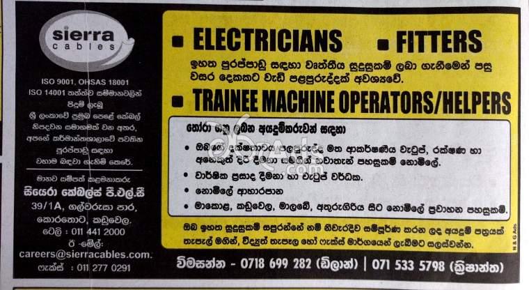 Vacancies at Sierra Cables PLC - Kaduwela