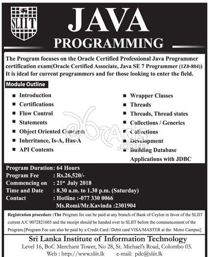 Java Programming at SLIIT - Malabe