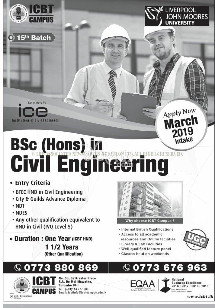 Diploma in Civil Engineering at ICBT Campus - Colombo 04