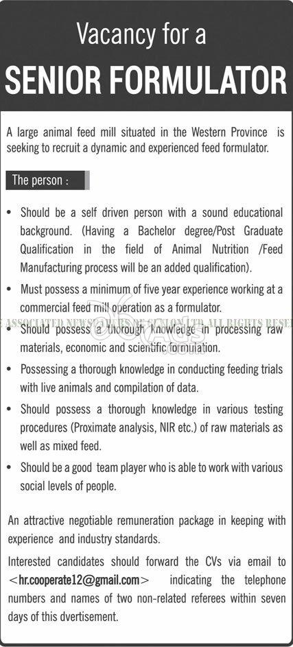 Vacancy for Senior Formulator