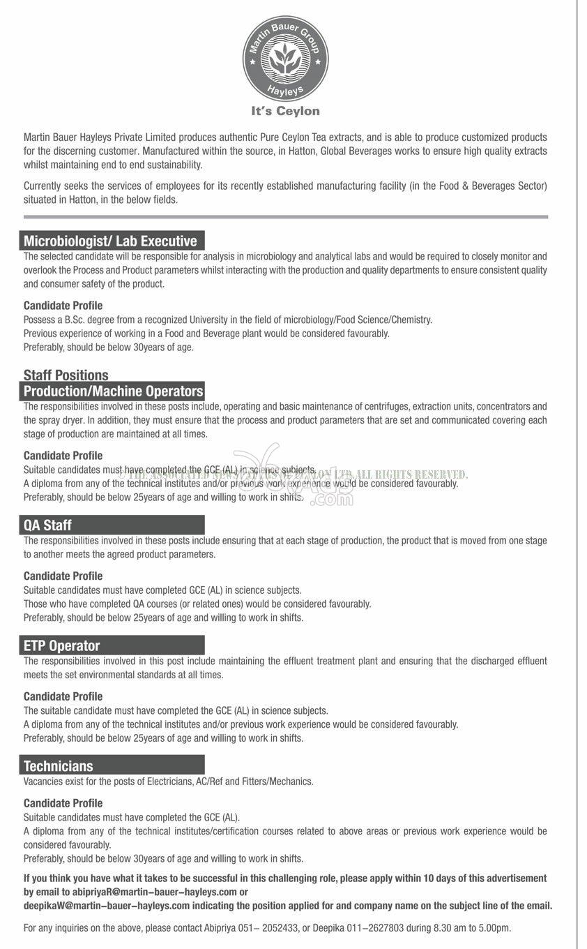 Microbiologist / Lab Executive, Production / Machine Operator, QA Staff ...